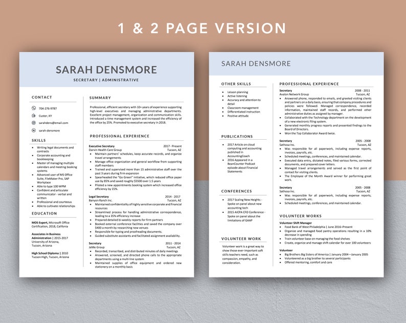 Modern Resume Template Word & Mac Pages Professional Resume - Etsy