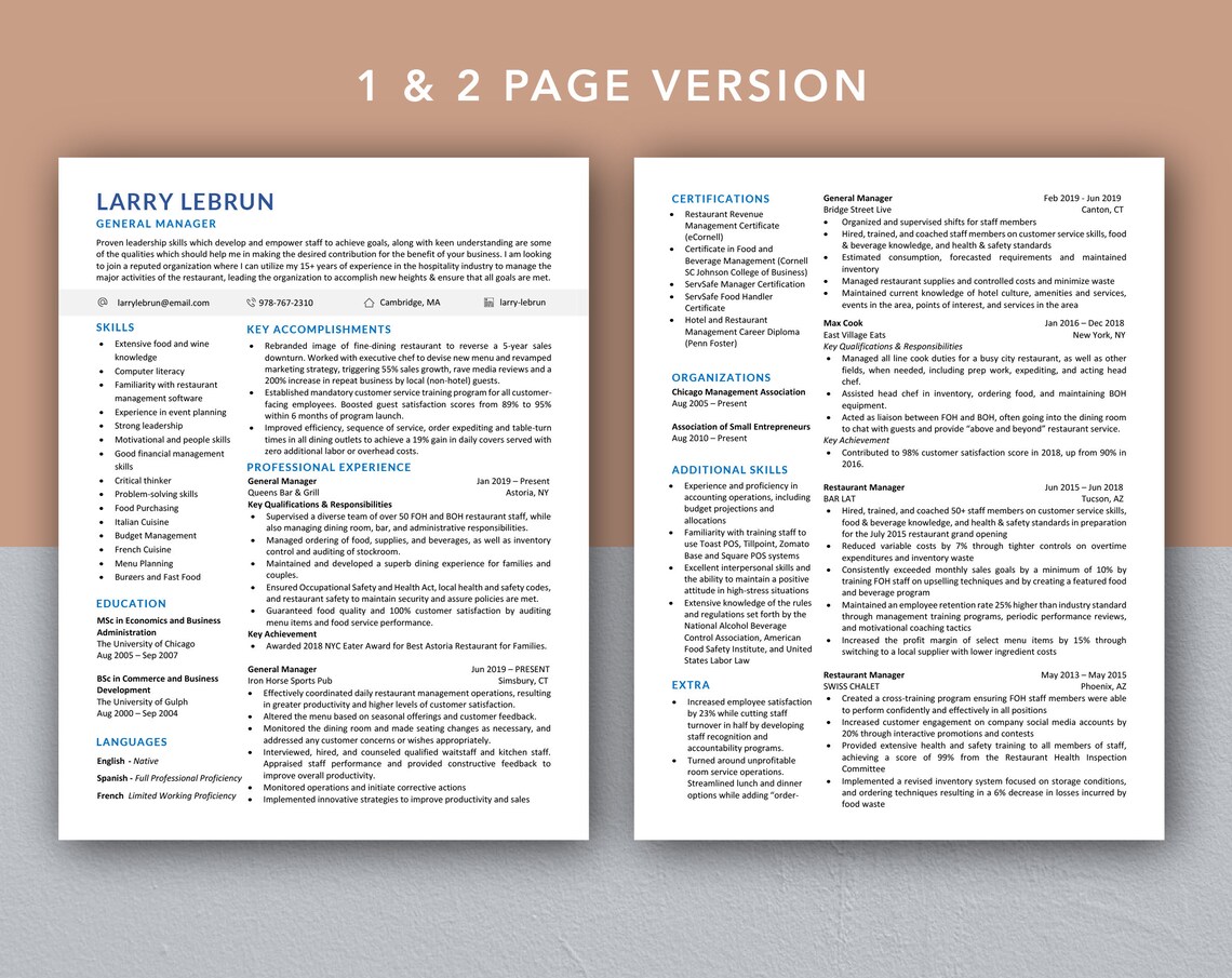 Executive Resume Template Word & Pages CV Template Editable | Etsy