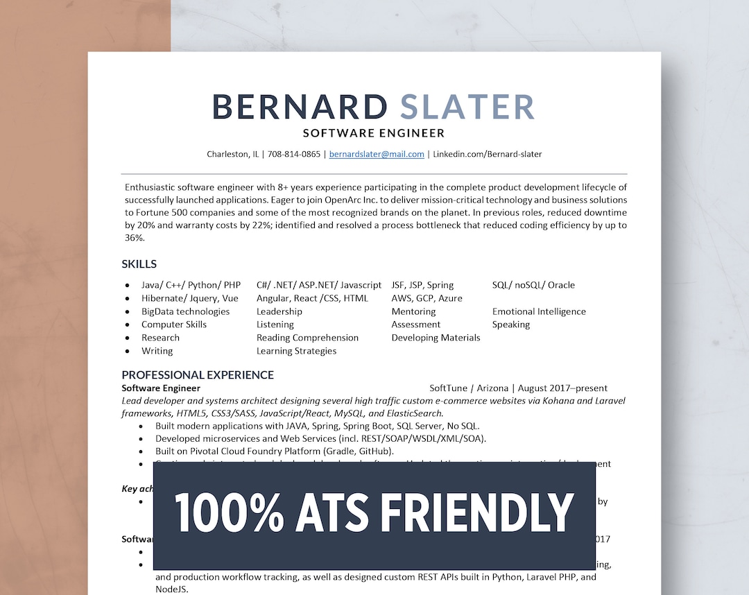 ATS Resume Template for Word & Mac Pages, Modern Resume Template ...