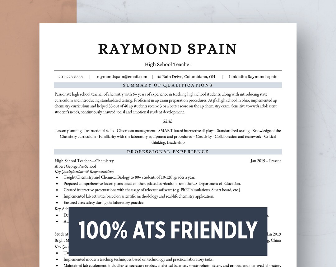 ATS Friendly Resume Template for Word & Pages, Professional Resume ...