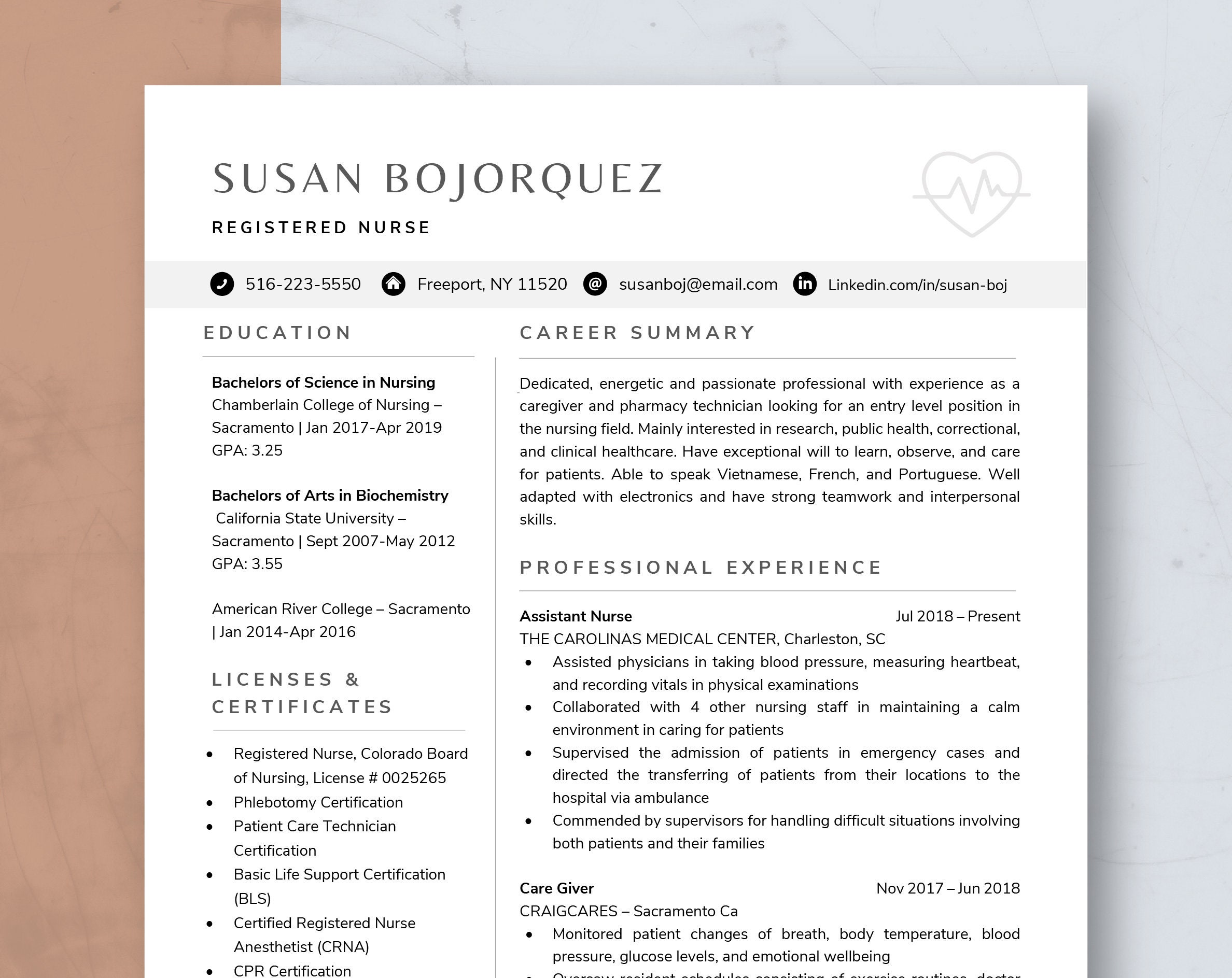Registered Nurse Resume Template Nursing Resume Template for - Etsy