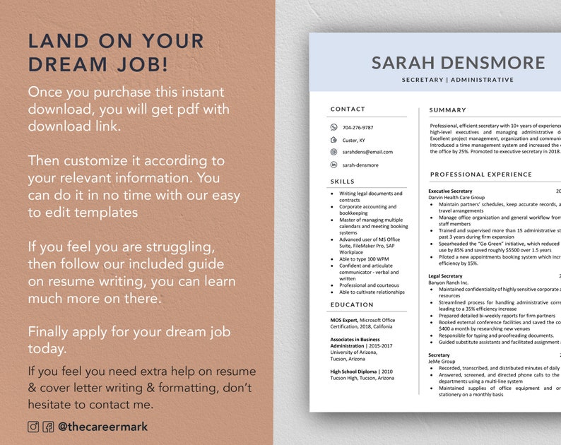 Modern Resume Template Word & Mac Pages Professional Resume - Etsy