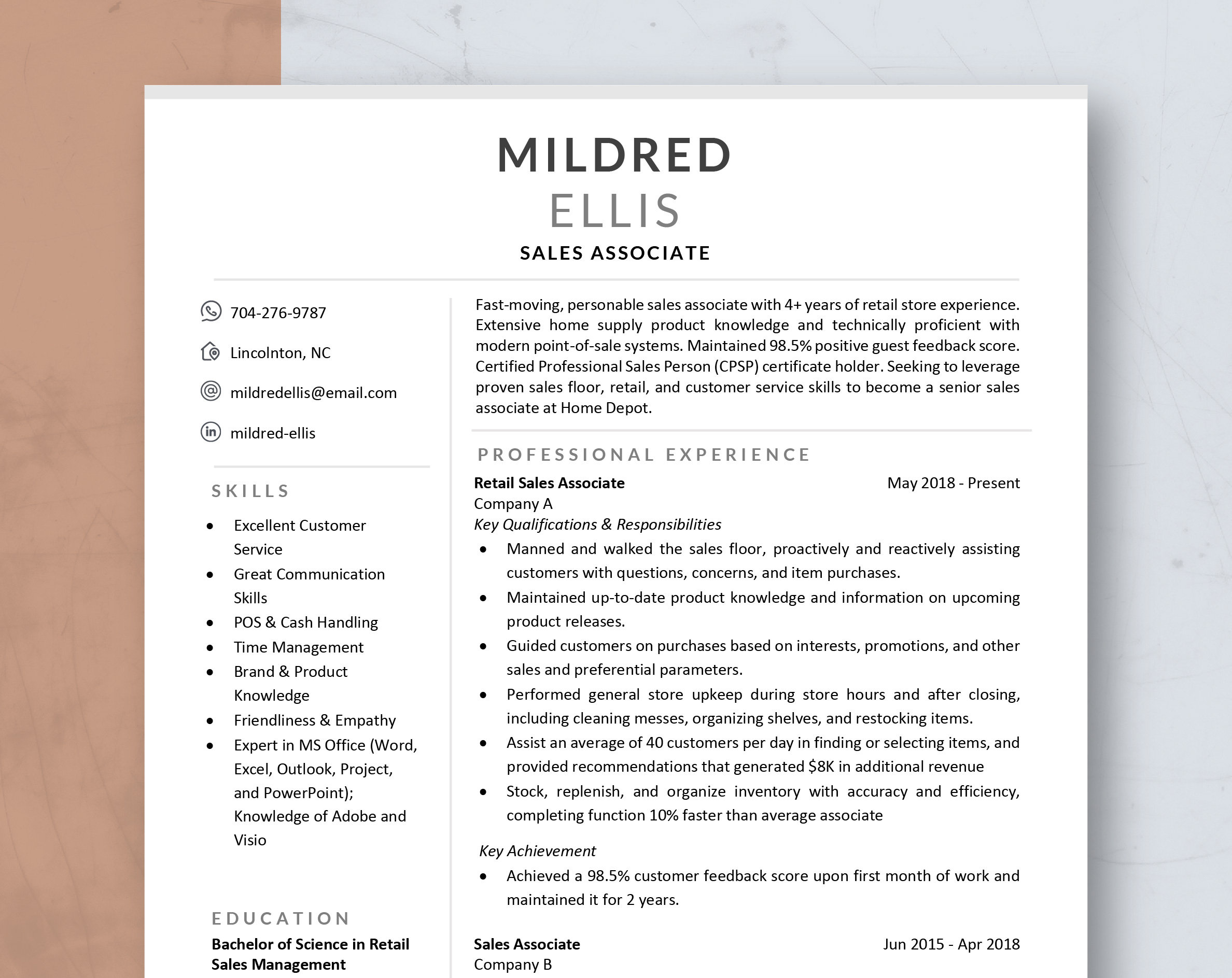 Home Depot Sales Associate Resume