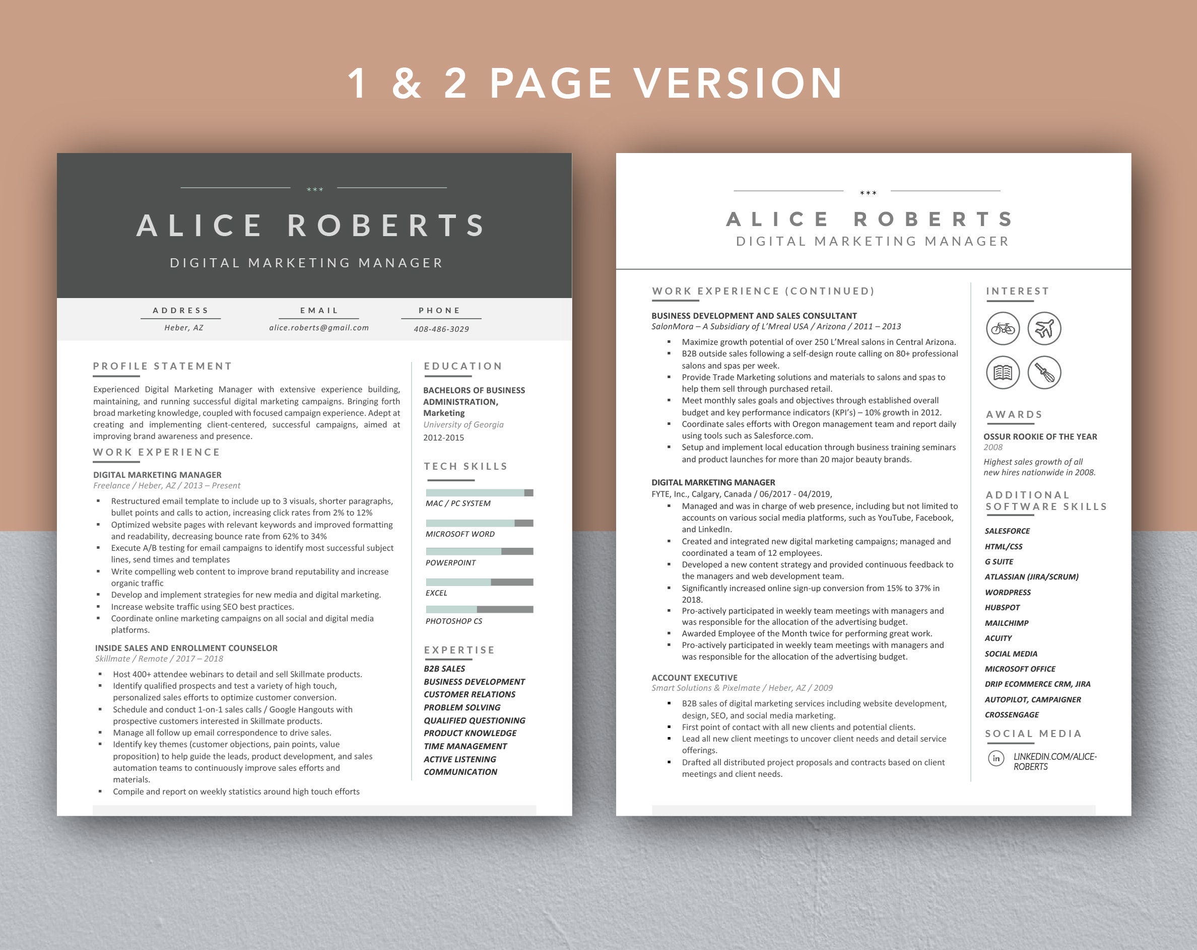 Creative Resume Template for Word & Mac Pages, Manager Resume, Modern ...