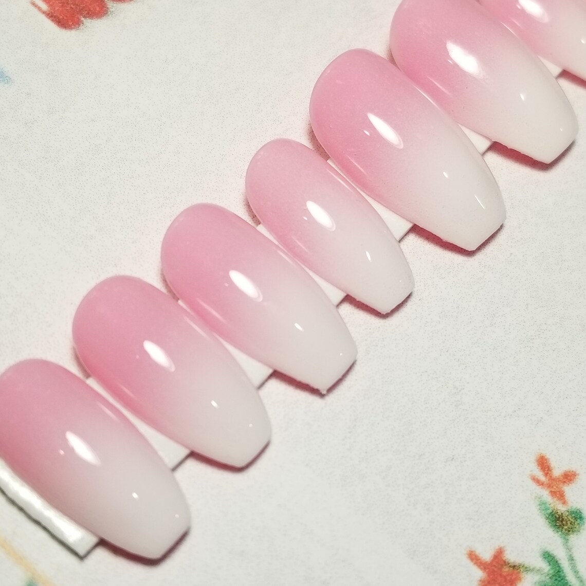 Luxury French White Pink Ombre Short Coffin Press-ons for - Etsy
