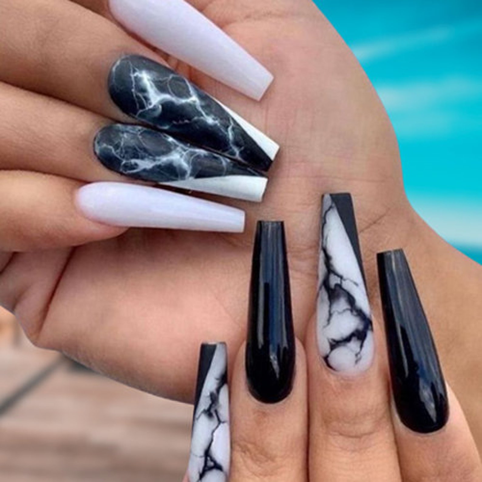 Marmoreal Black and White French Design in Any Shape You - Etsy
