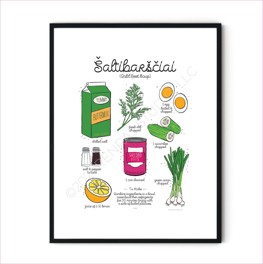 Art for Kitchen Wall, Recipe Art, Lithuanian Saltibarsciai, Lithuanian ...