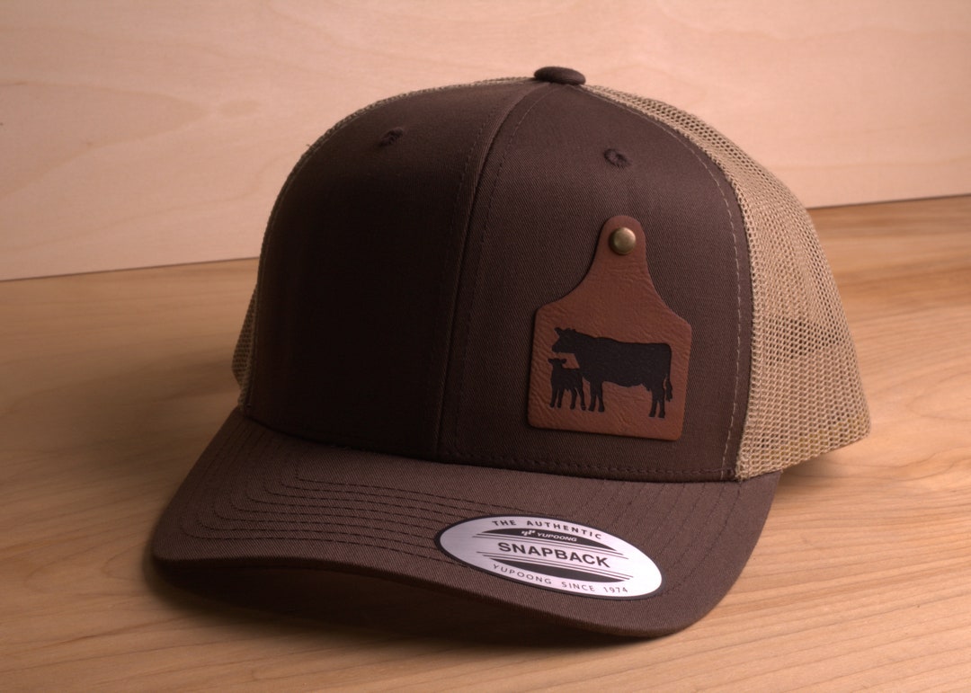 Cow Tag Baseball Cap, Trucker Style Hat, Structured Leather Patch Hat ...
