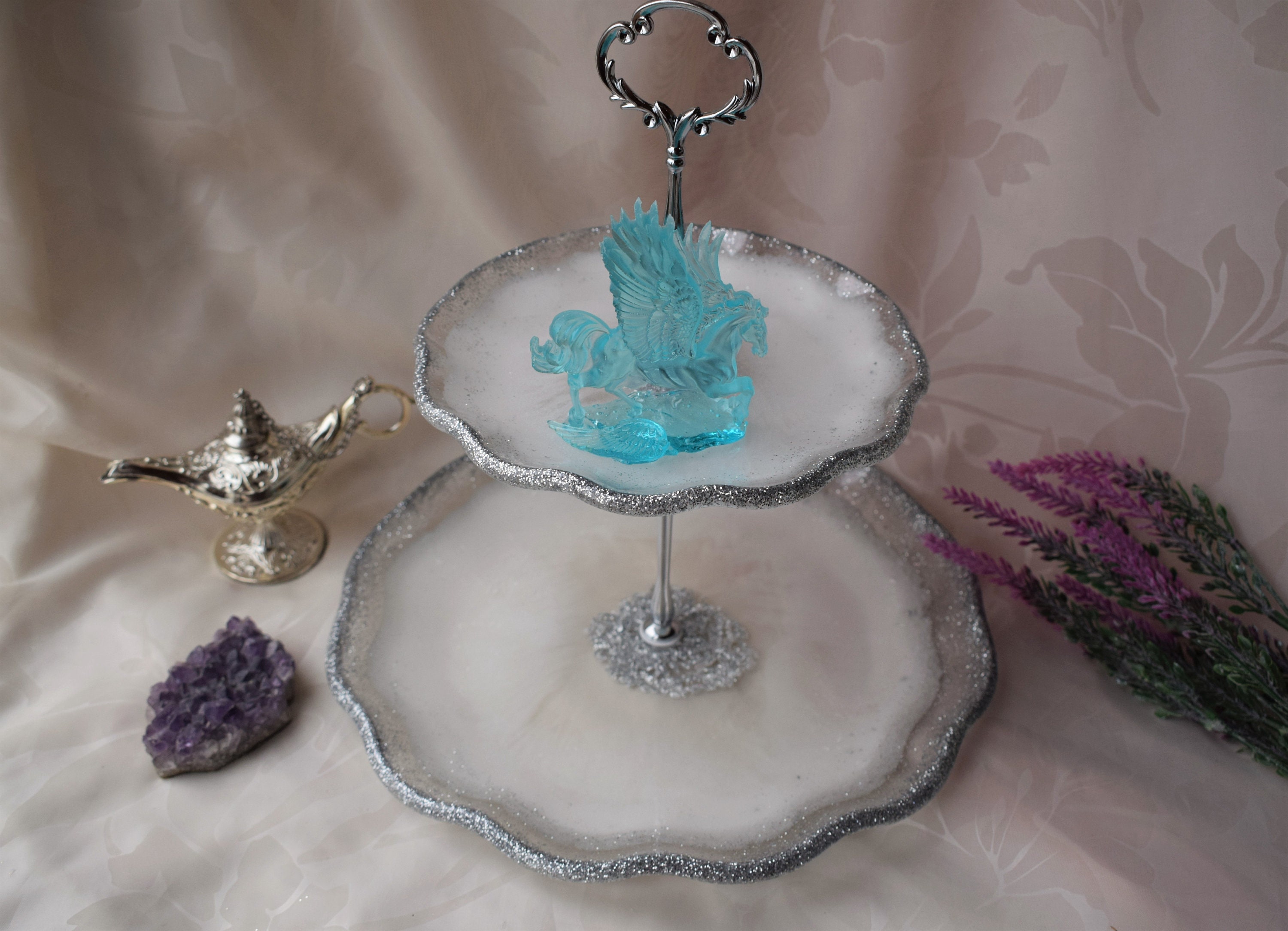 2 Tier Tray Crystal Blue Aquamarine Ocean Inspired - Etsy