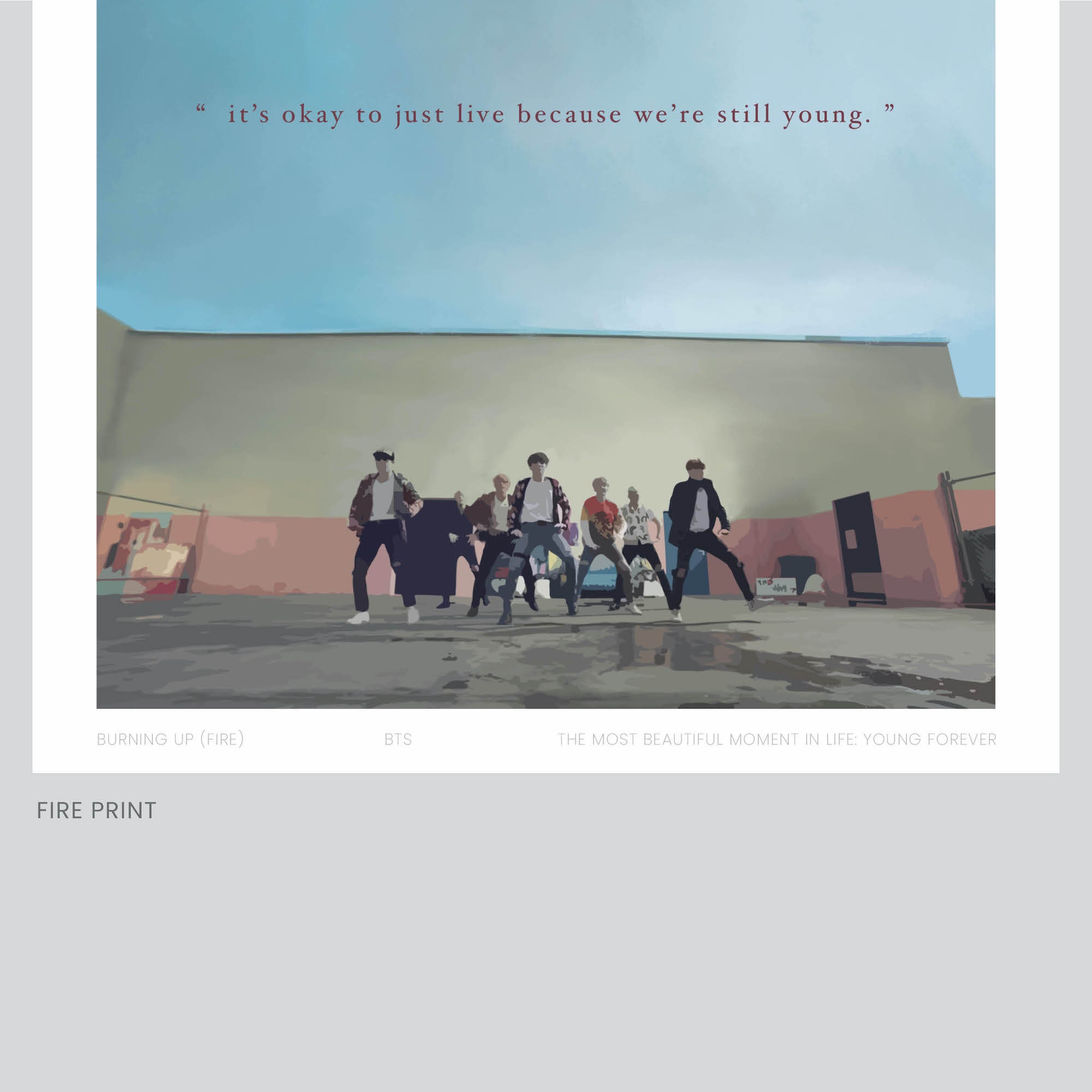 BTS Burning Up Fire Illustrated Print Unframed | Etsy