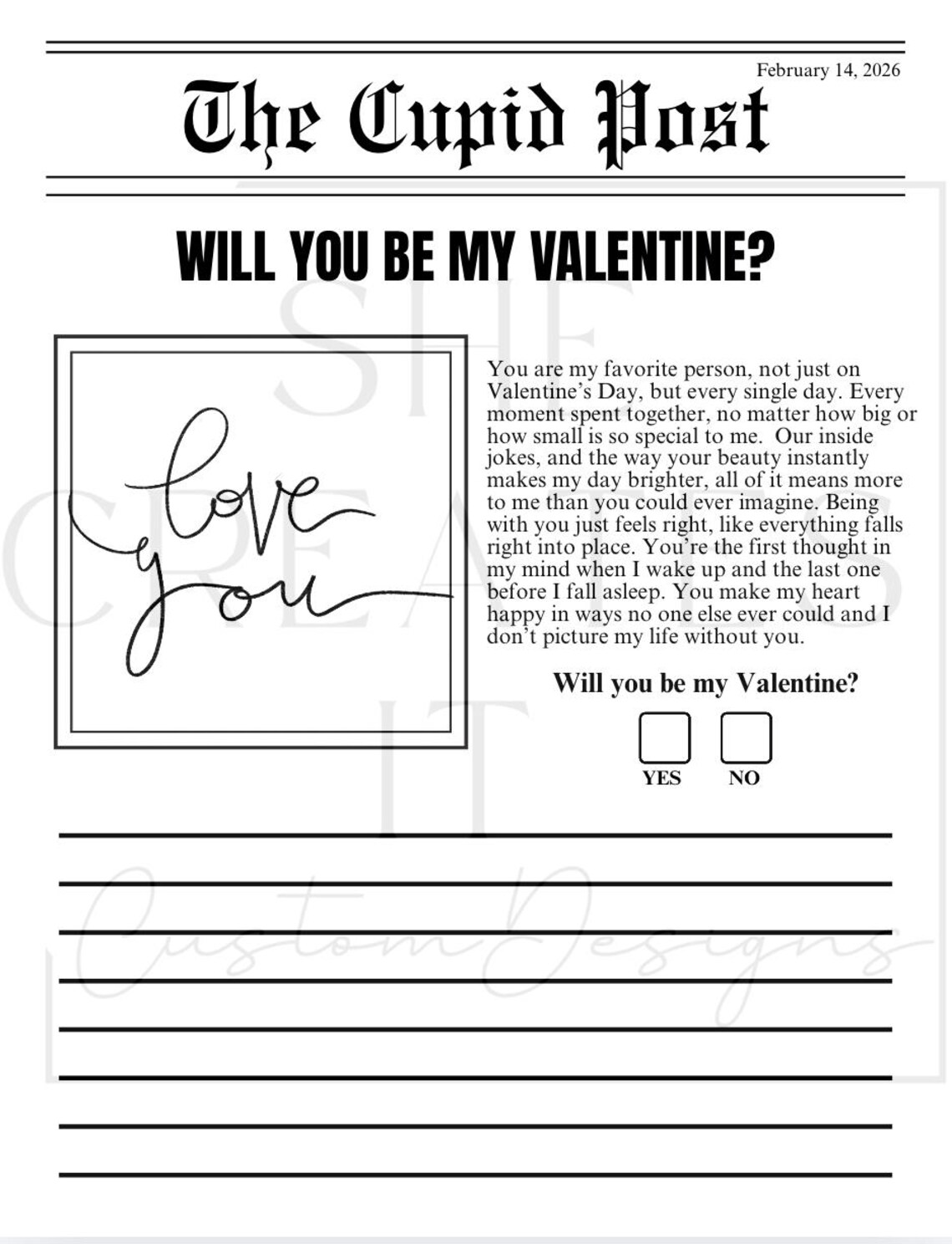 The Cupid Post Valentine's Newspaper Template - Etsy