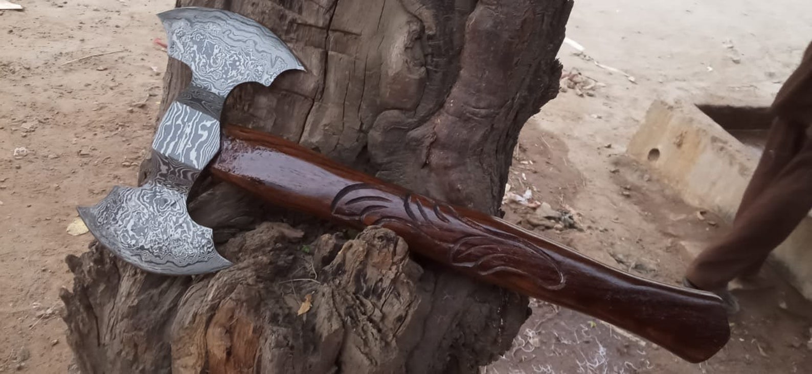 Beautiful Damascus Steel Custom Handmade Double Edge Axe. - Etsy