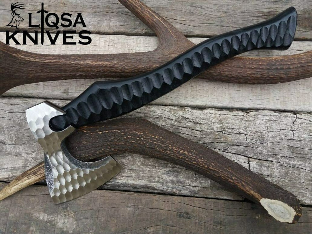 Flint Knapped Carbon Steel Custom Made Hunting Axe Tomahawk Etsy