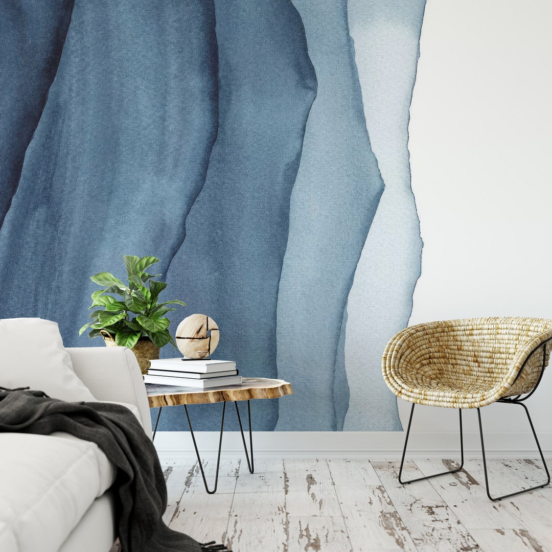 Blue Ombre Watercolor Wallpaper Mural - Peel and Stick Artistic Wall ...