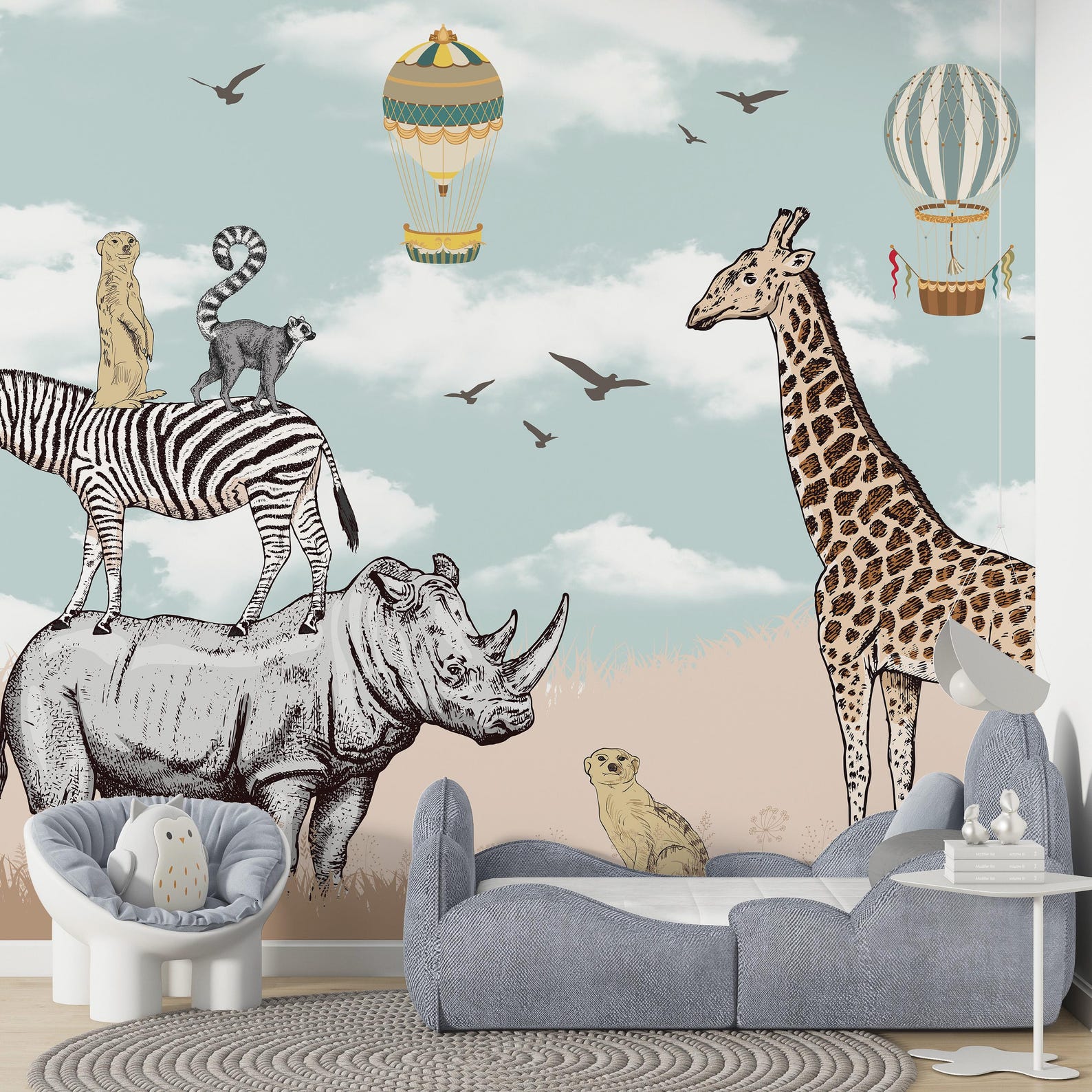 Vintage Safari Animals With Hot Air Balloons Wall Art - Etsy