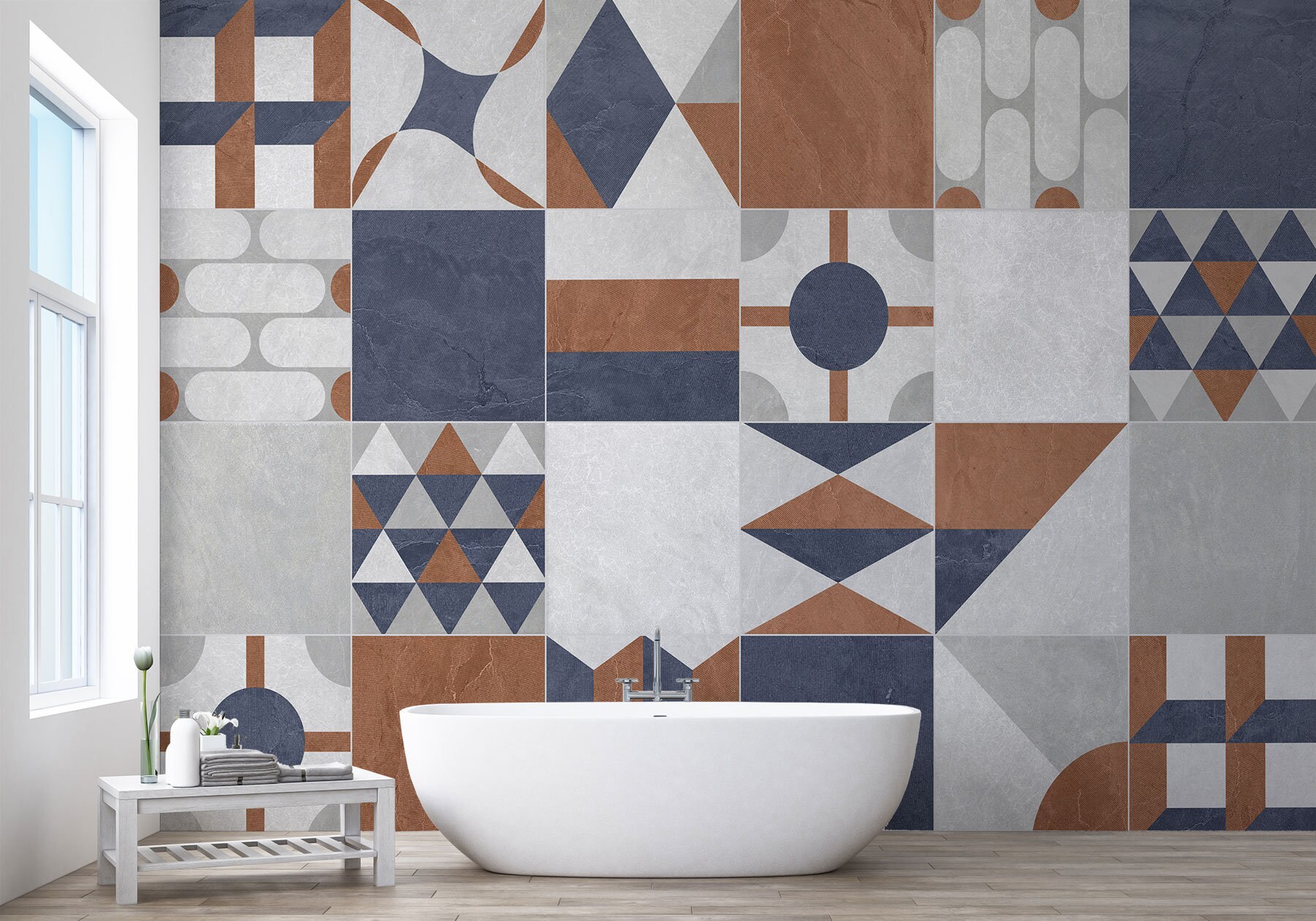 Tile Pattern Wallpaper Retro Wall Design Peel and Stick Mural - Etsy