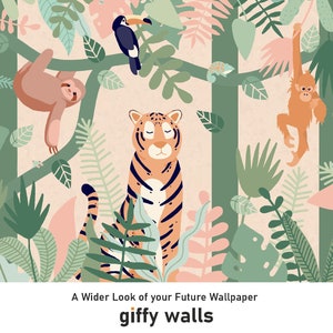 Unique Kids Room Tiger Jungle Wallpaper Mural Colorful Safari Animals ...