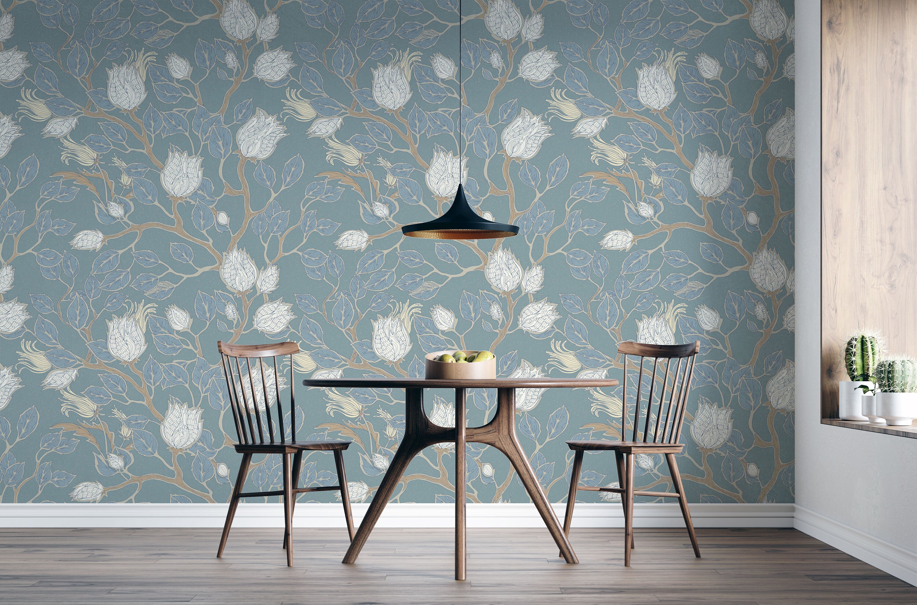 Pale Turquoise Floral Pattern Wallpaper Peel and Stick - Etsy