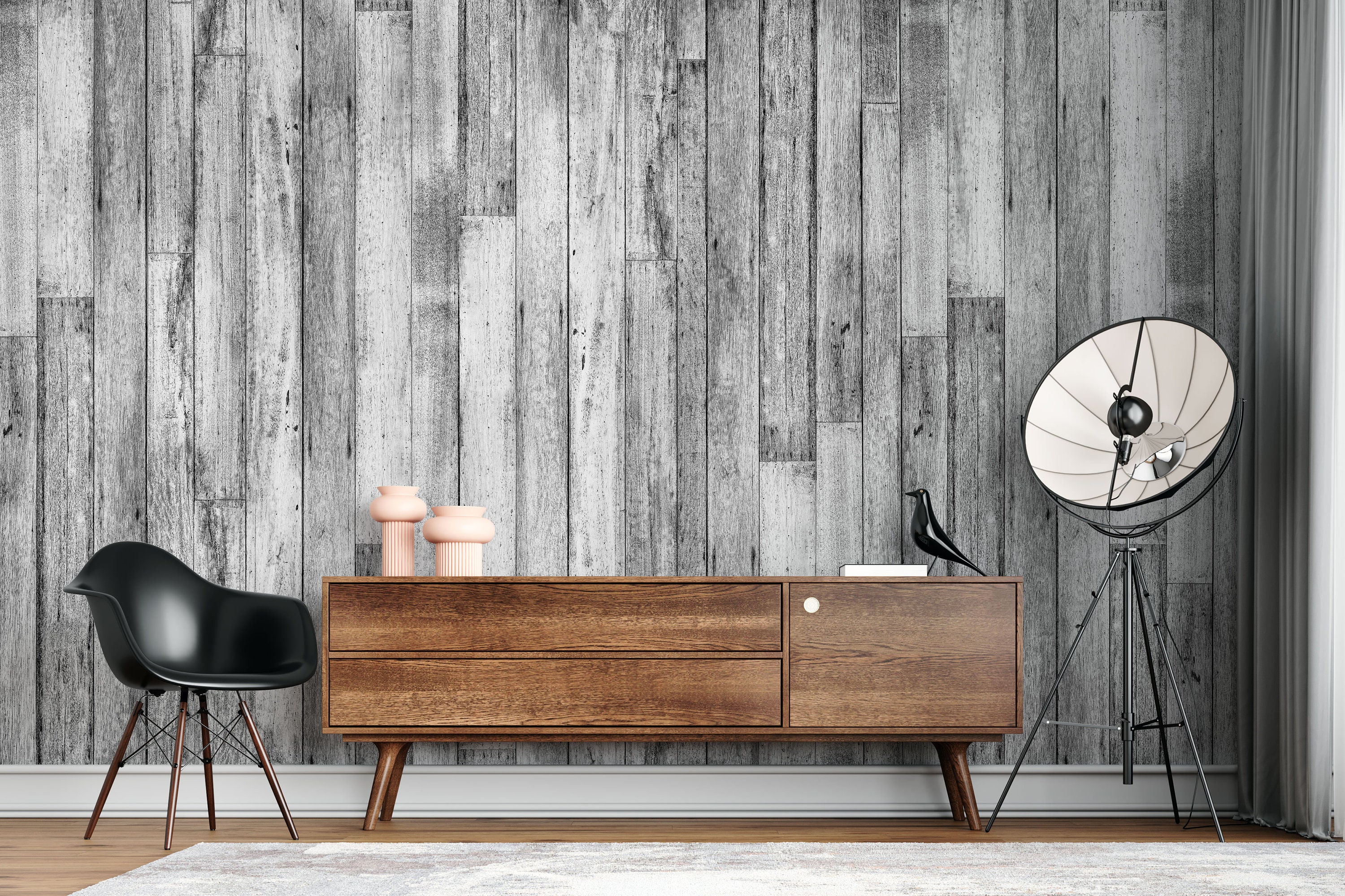 Black & Grey Wood Wallpaper Wood Strip With Peel and Stick | Etsy