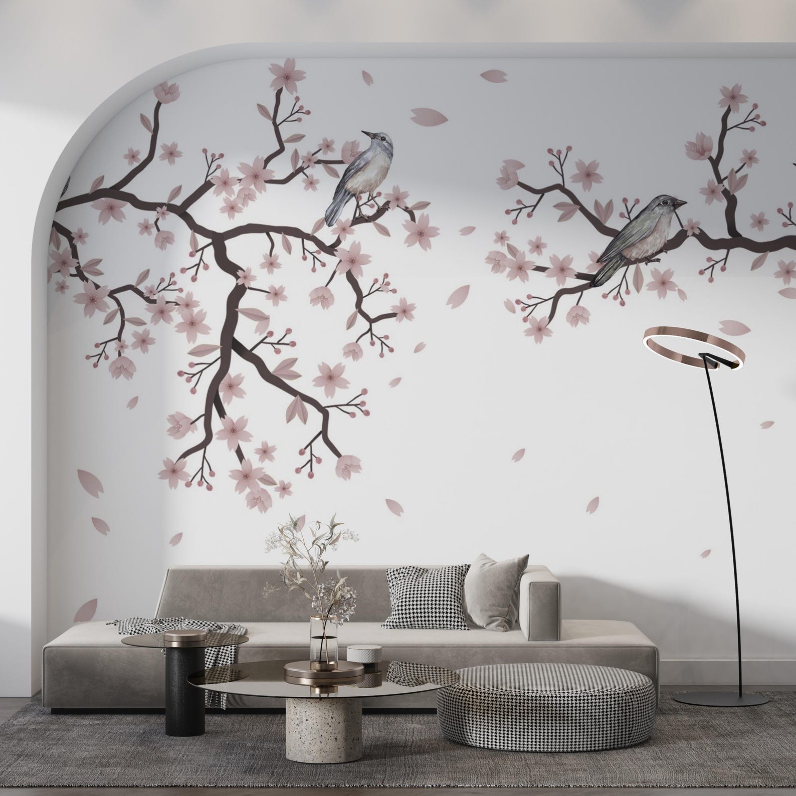 Serenity in Bloom | Soft Cherry Blossom & Bird Wallpaper Mural - Etsy