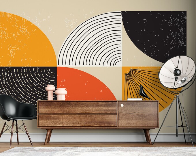 Gold Geometric Wallpaper, Gold Strip Mural, Peel and Stick Wallpaper ...