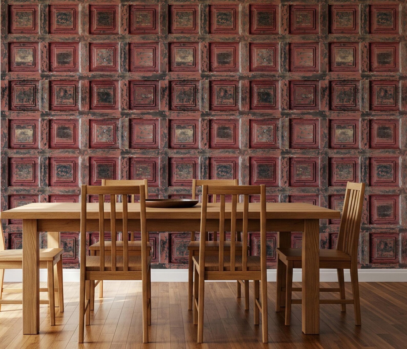 Red Vintage Wooden Panel Wallpaper Mural - Rustic Distressed Wood ...