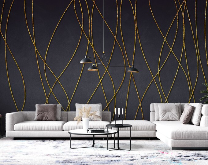 Gold Geometric Wallpaper, Gold Strip Mural, Peel and Stick Wallpaper ...