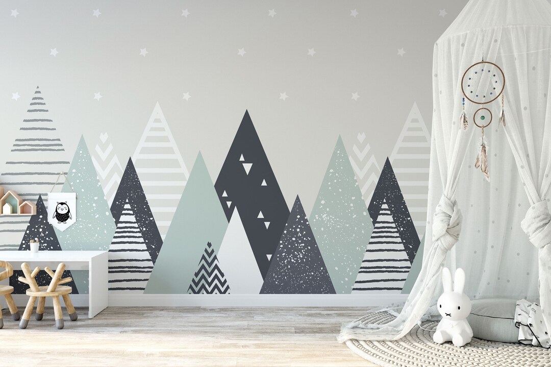 Geometric Mountain Nursery Wallpaper Mural: Scandinavian Removable Wall ...