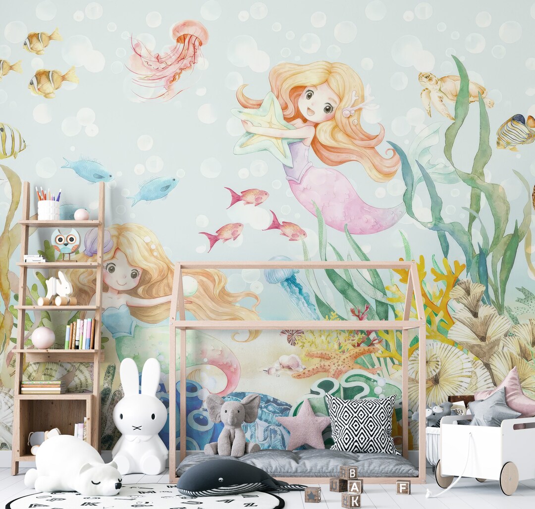 Girls Room Magical Mermaid Wall Mural Ocean Fantasy Peel & Stick Decor ...