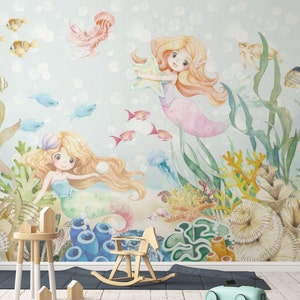 Girls Room Magical Mermaid Wall Mural Ocean Fantasy Peel & Stick Decor ...