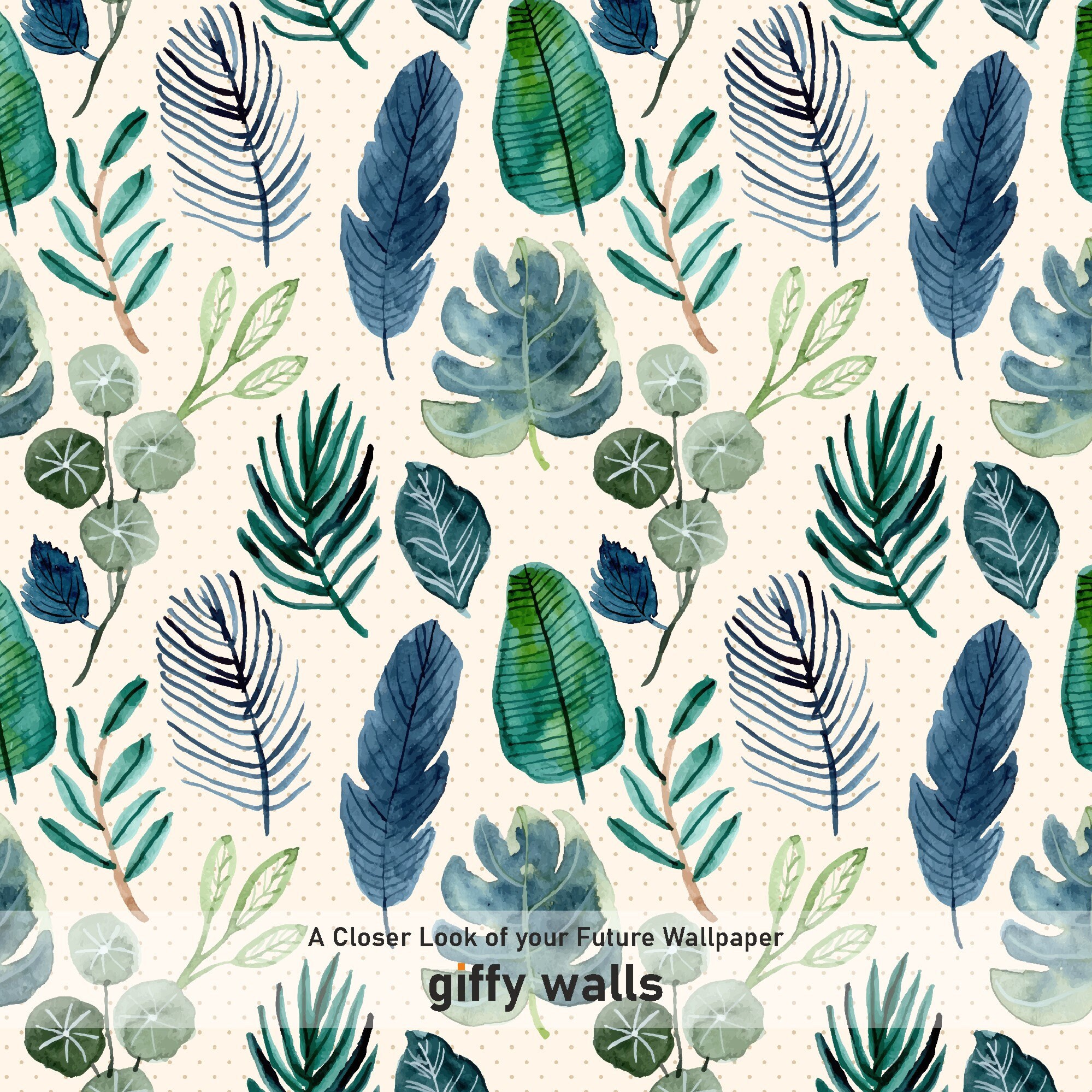 Watercolor Wallpaper Green Leaf Pattern Wallpaper Peel and | Etsy