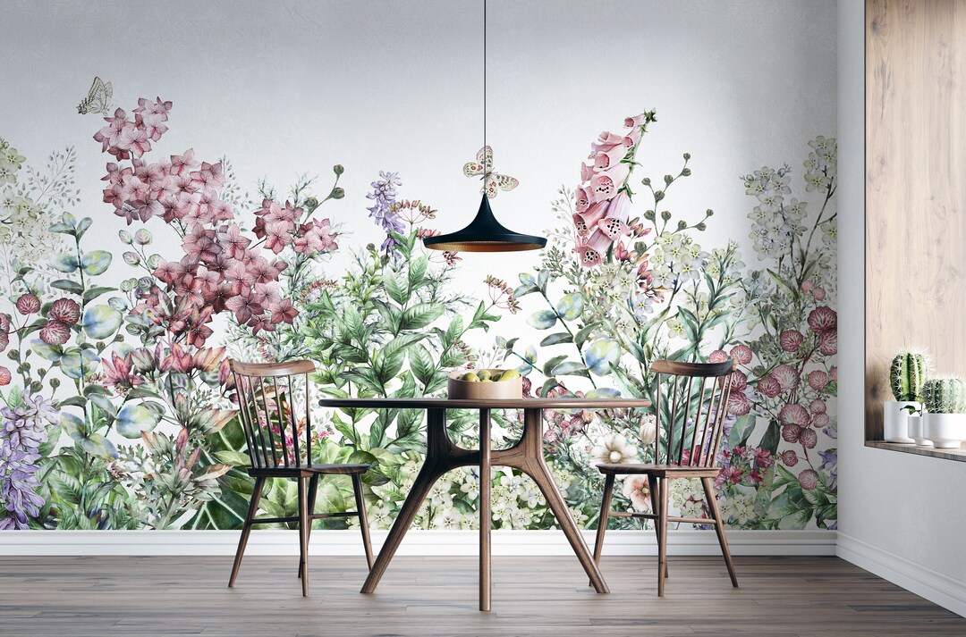 Floral Border Wallpaper | Herbs and Wild Flora Mural (peel & Stick or ...