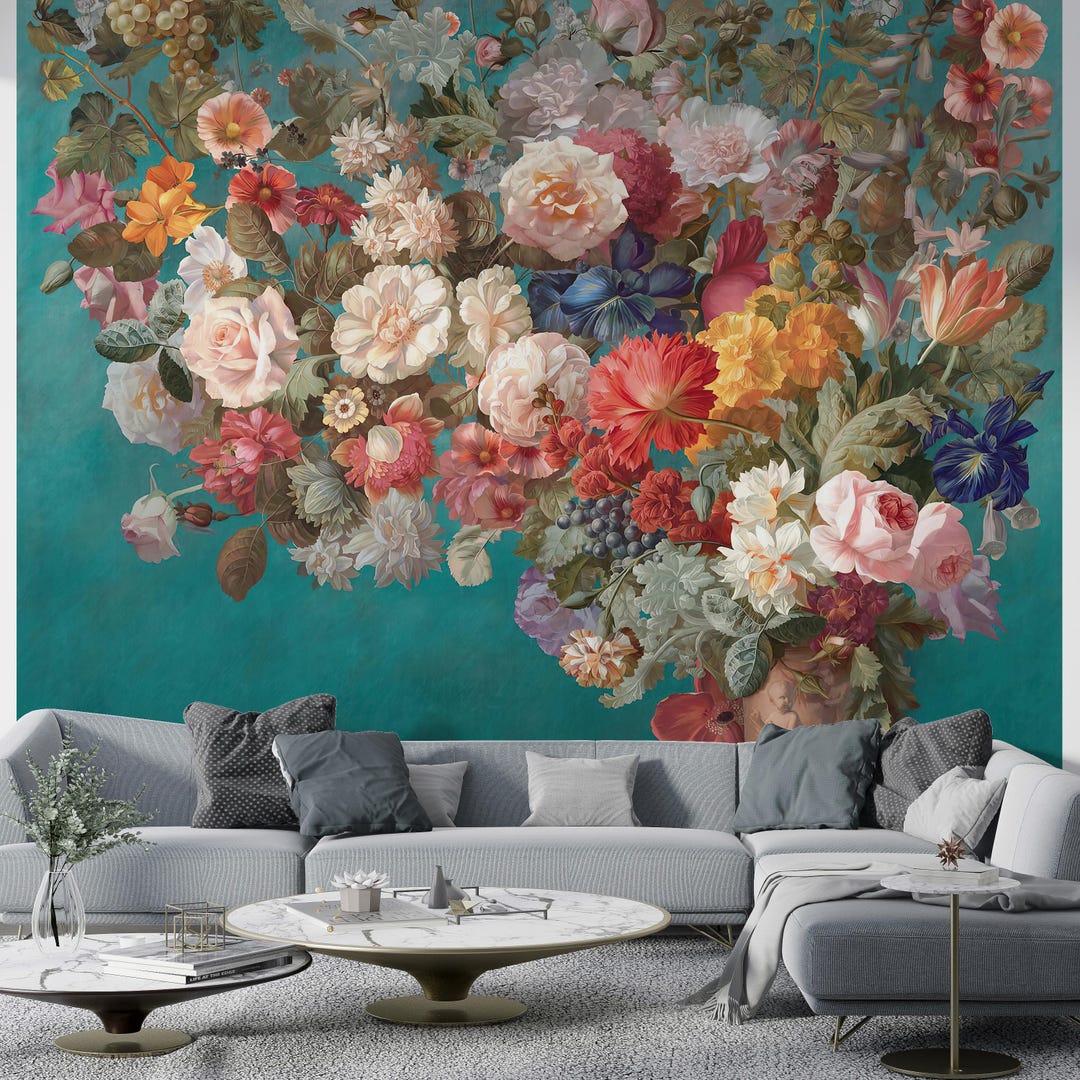 Watercolor Floral Wallpaper Mural: Hand-painted Flower Wall Decor - Etsy