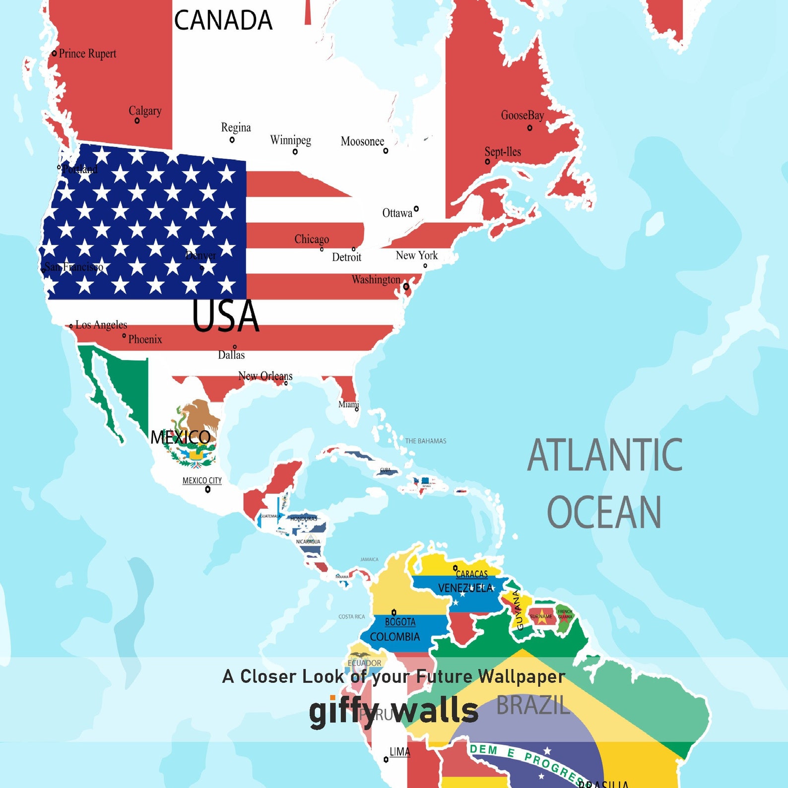 Worldmap Wallpaper World Map With Flag of Country Peel and - Etsy