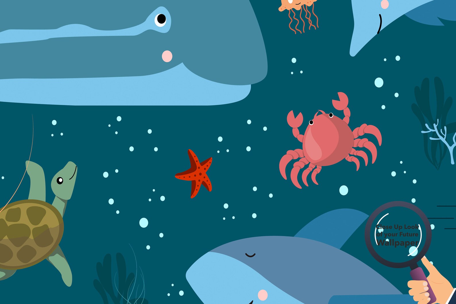 Underwater Seaworld With Cute Fish and Marine Life Wallpaper - Etsy