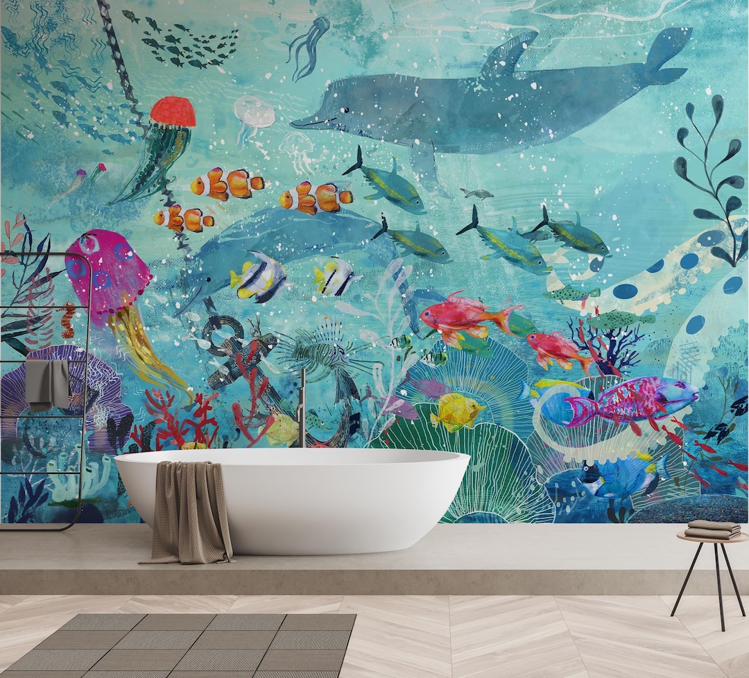 Marine Life Underwater Wallpaper Blue Ocean Coral Reef Wall Mural - Etsy