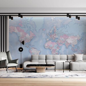 Detailed Light Color World Map Wallpaper, Blue Political Detailed World ...