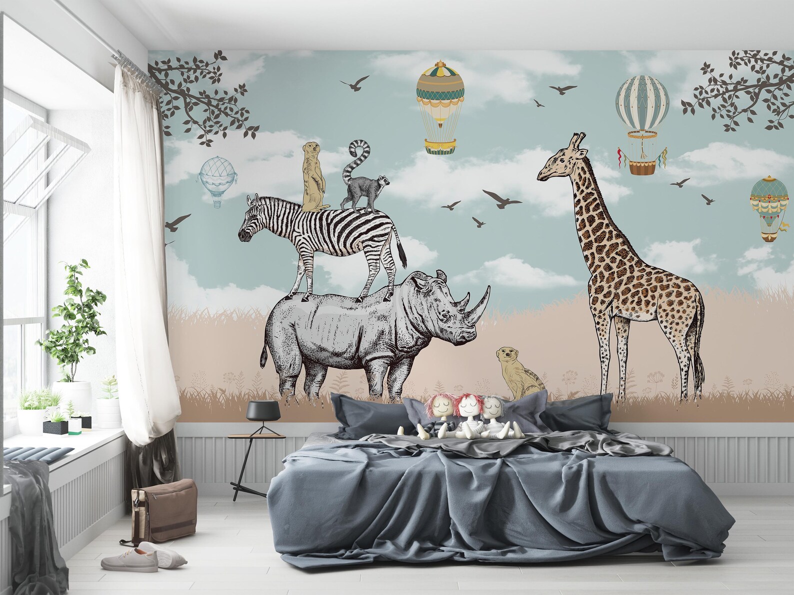 Vintage Safari Animals With Hot Air Balloons Wall Art - Etsy