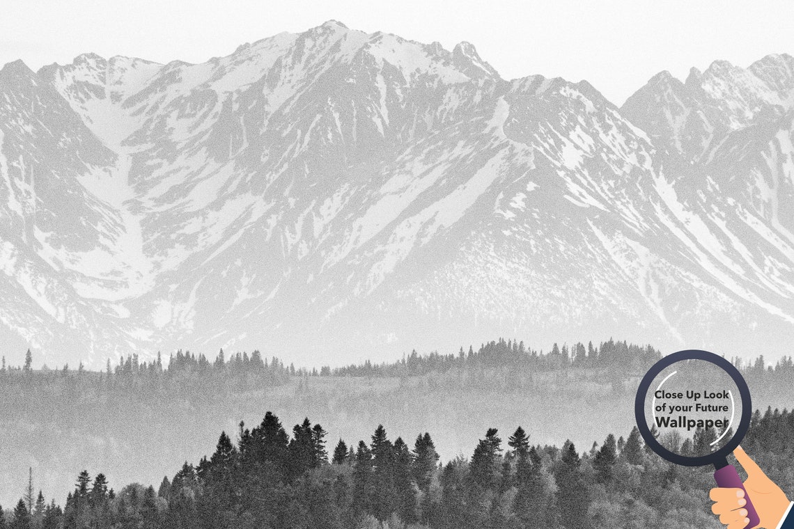 Black and White Mountain Wallpaper Snow Covered High Hill Top | Etsy