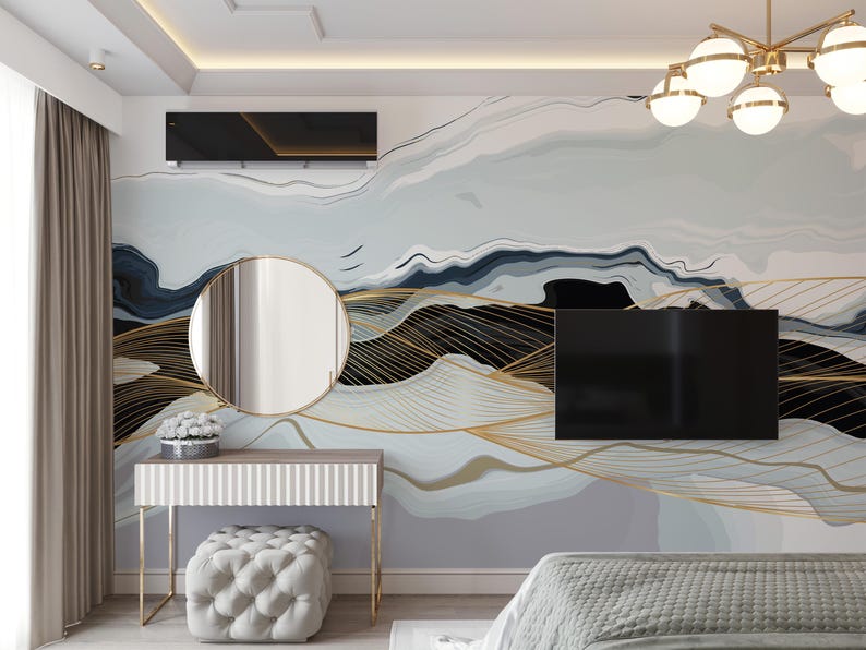 Marble Waves Mural Wallpaper: Luxury Peel and Stick or Traditional - Etsy