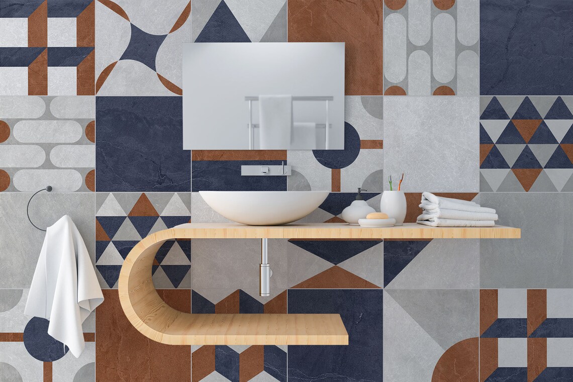 Tile Pattern Wallpaper Retro Wall Design Peel and Stick Mural - Etsy