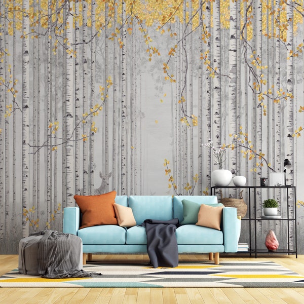 Birch Tree Wallpaper - Etsy