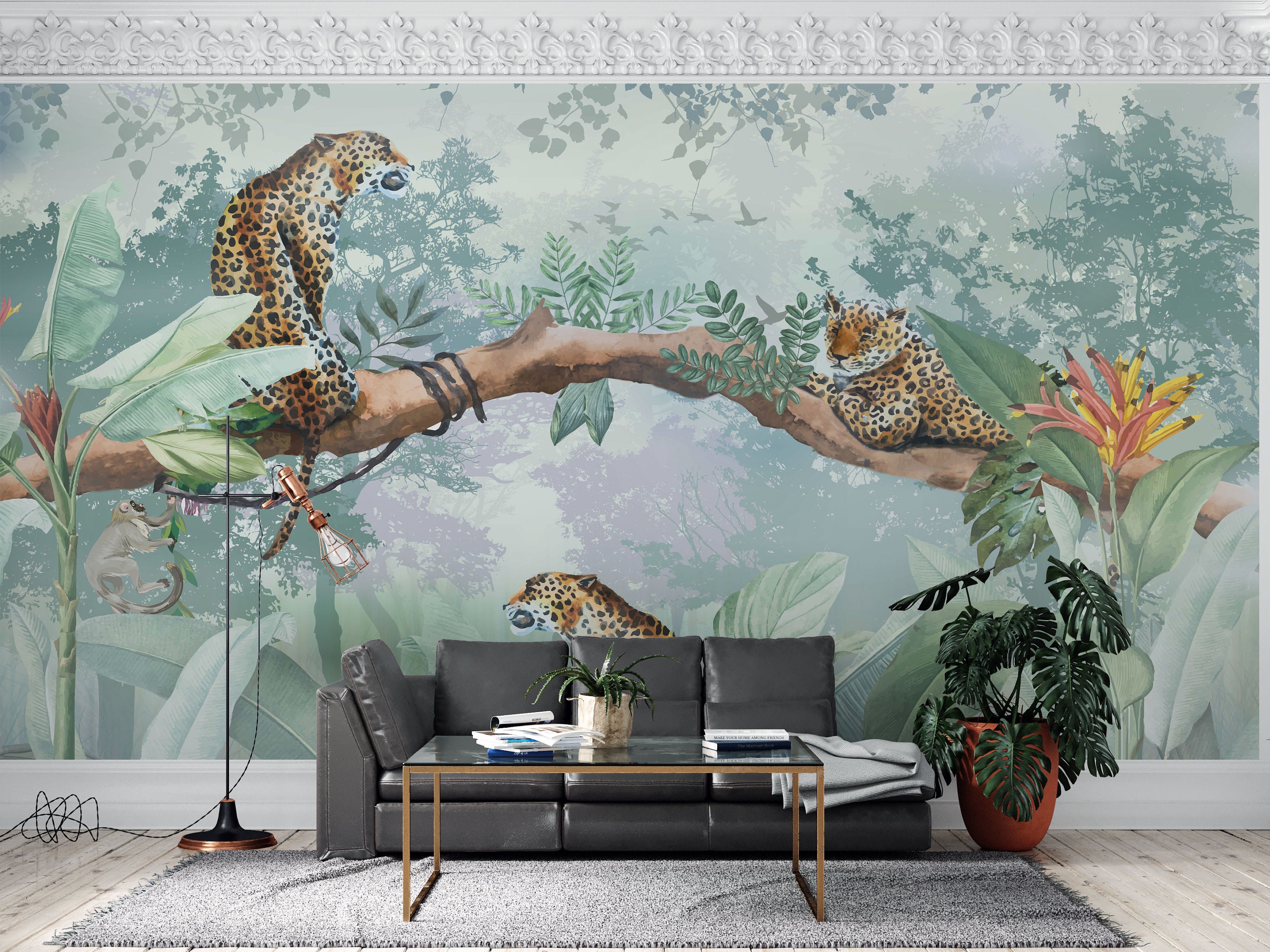 Leopard on the Tree in the Jungle Wallpaper Mural Peel and - Etsy