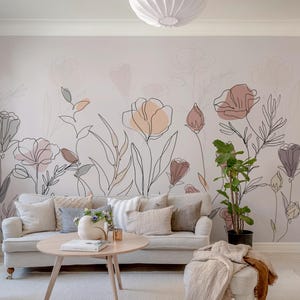 Abstract Botanical Flower Line Drawing Wallpaper-d220 - Etsy