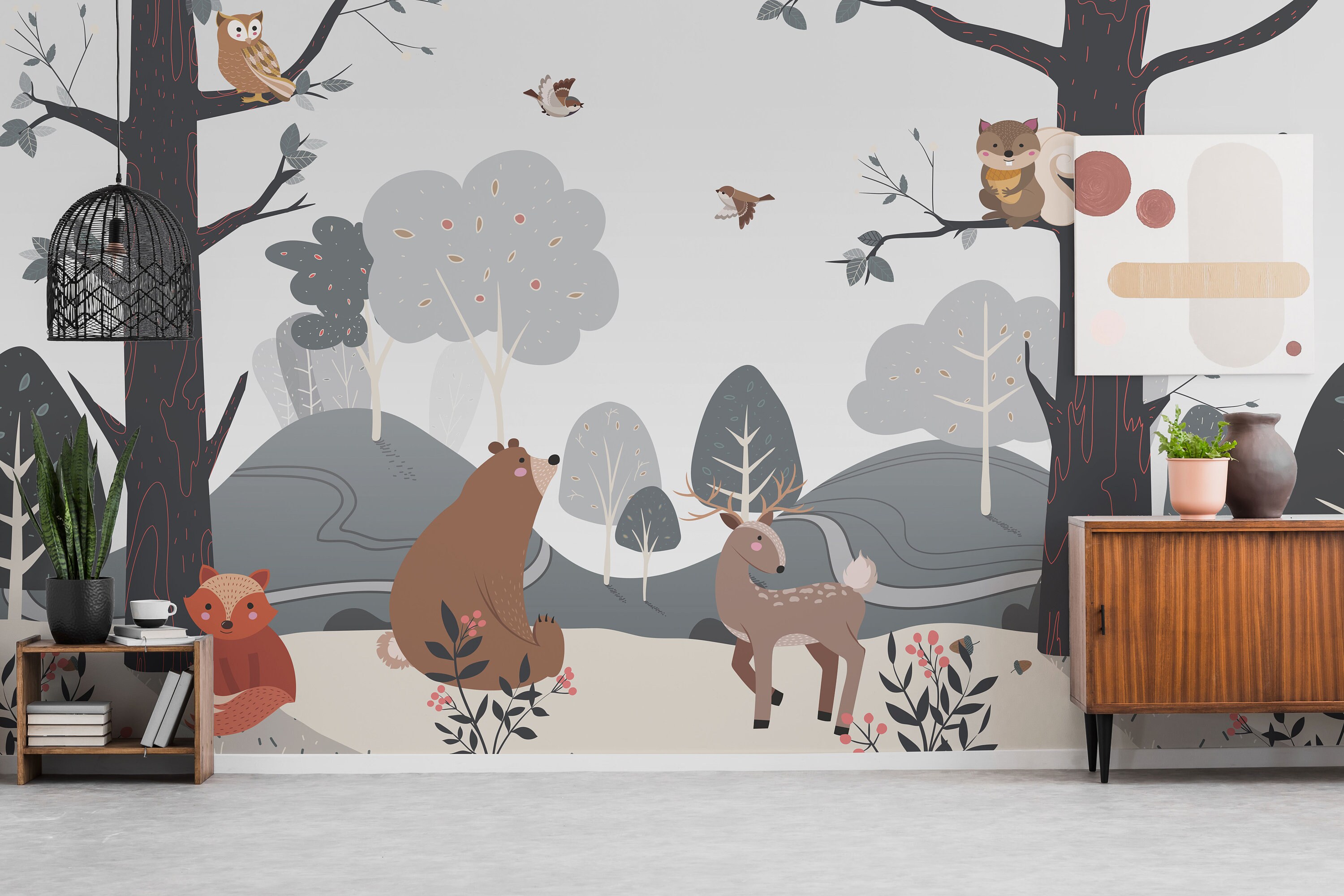 Fairy Forest Animals in the forest Mural Peel and Stick | Etsy