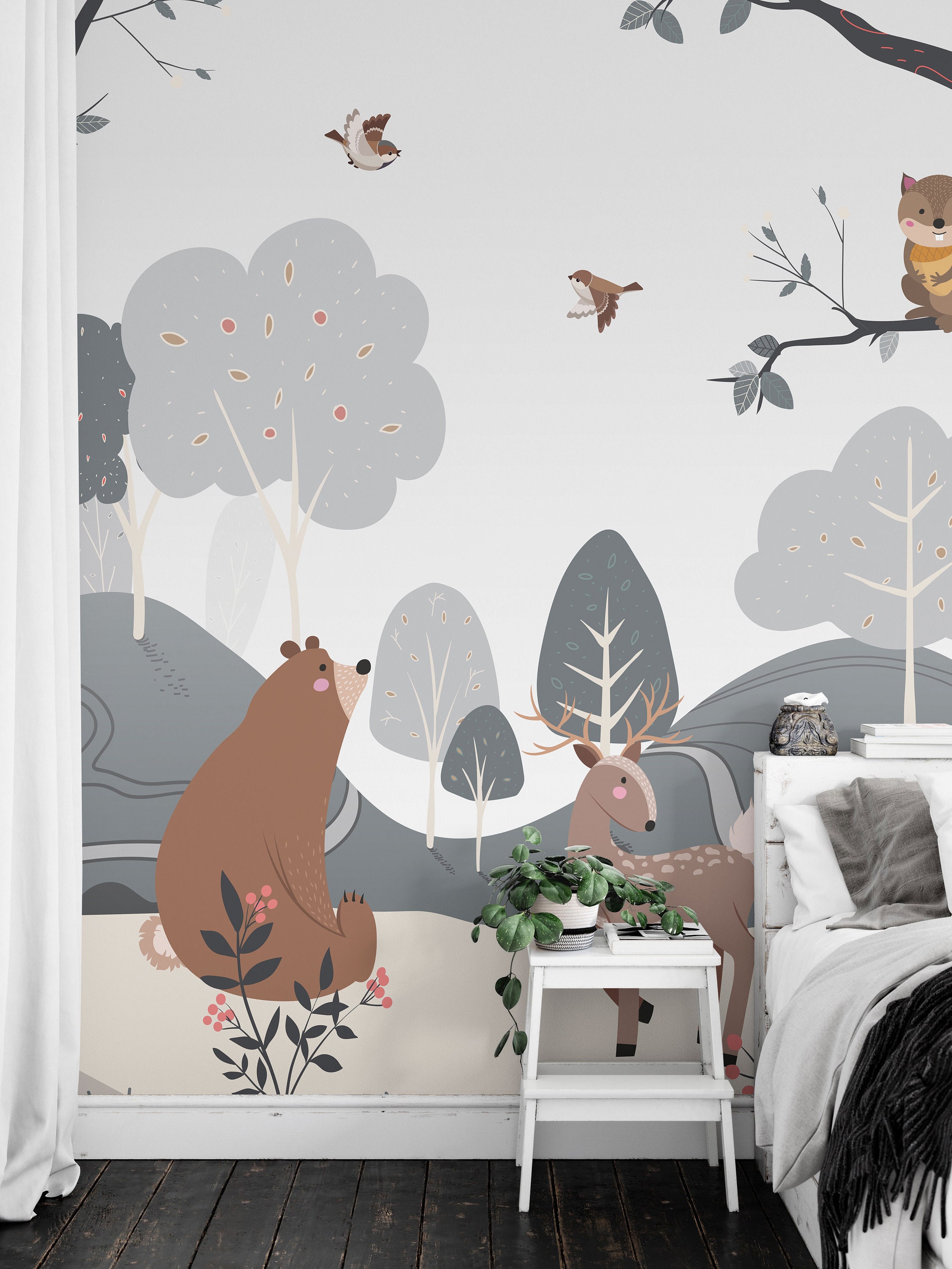 Fairy Forest Animals in the forest Mural Peel and Stick | Etsy