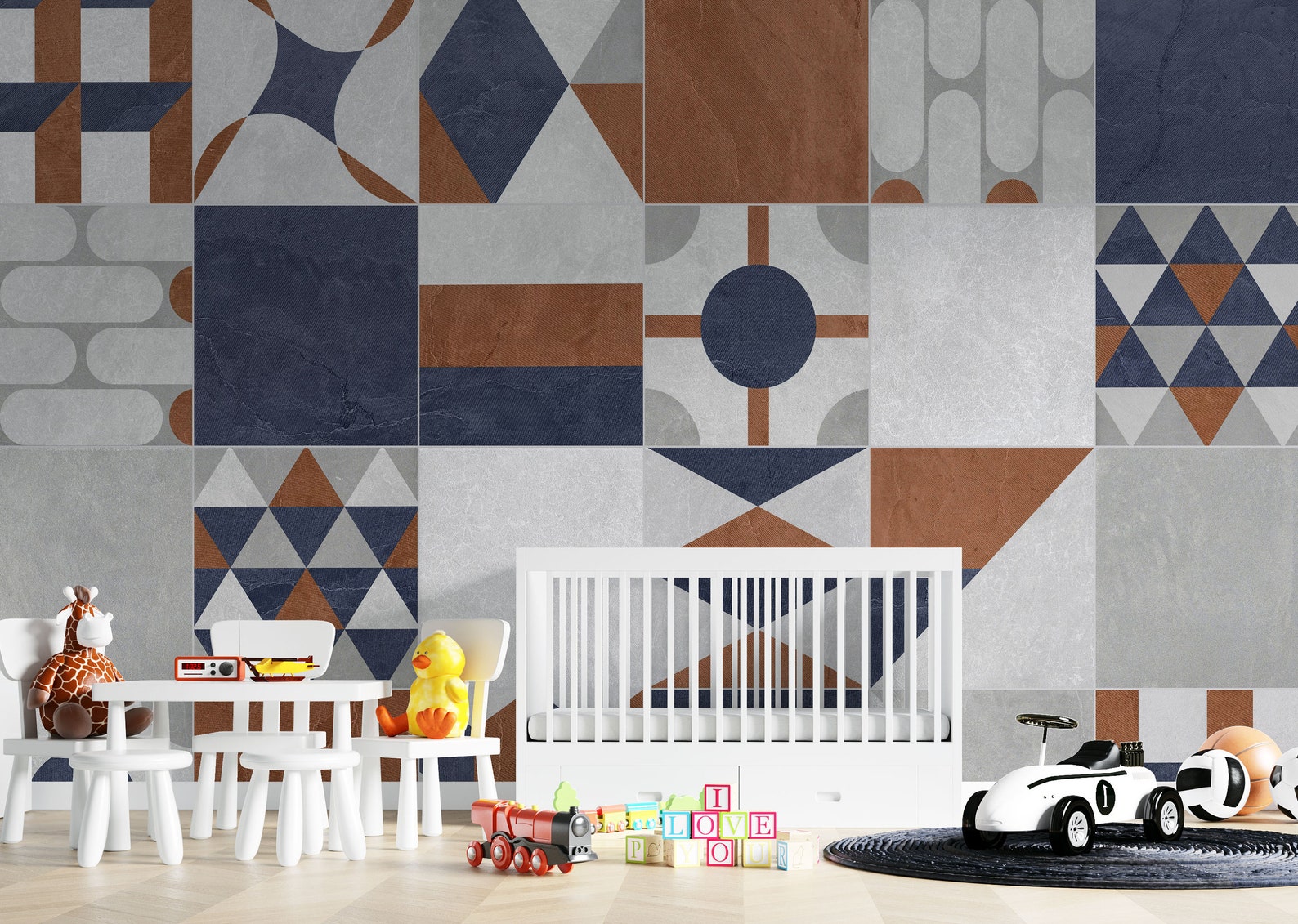 Tile Pattern Wallpaper Retro Wall Design Peel and Stick Mural | Etsy