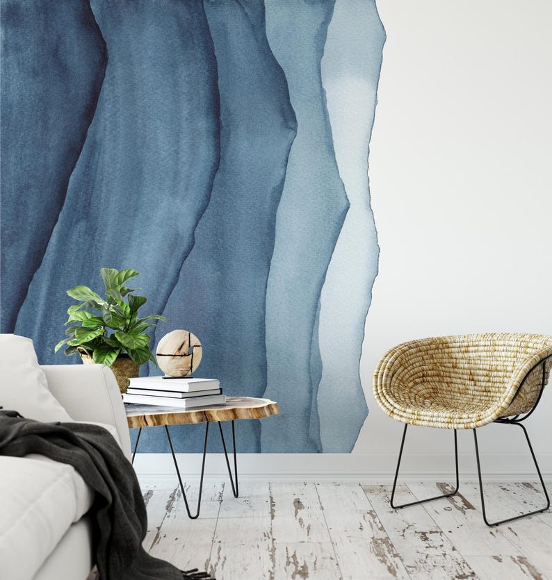 Blue Ombre Watercolor Wallpaper Mural - Peel and Stick Artistic Wall ...