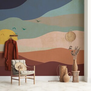 Abstract Landscape Wallpaper Mural - Colorful Minimalist Peel and Stick ...