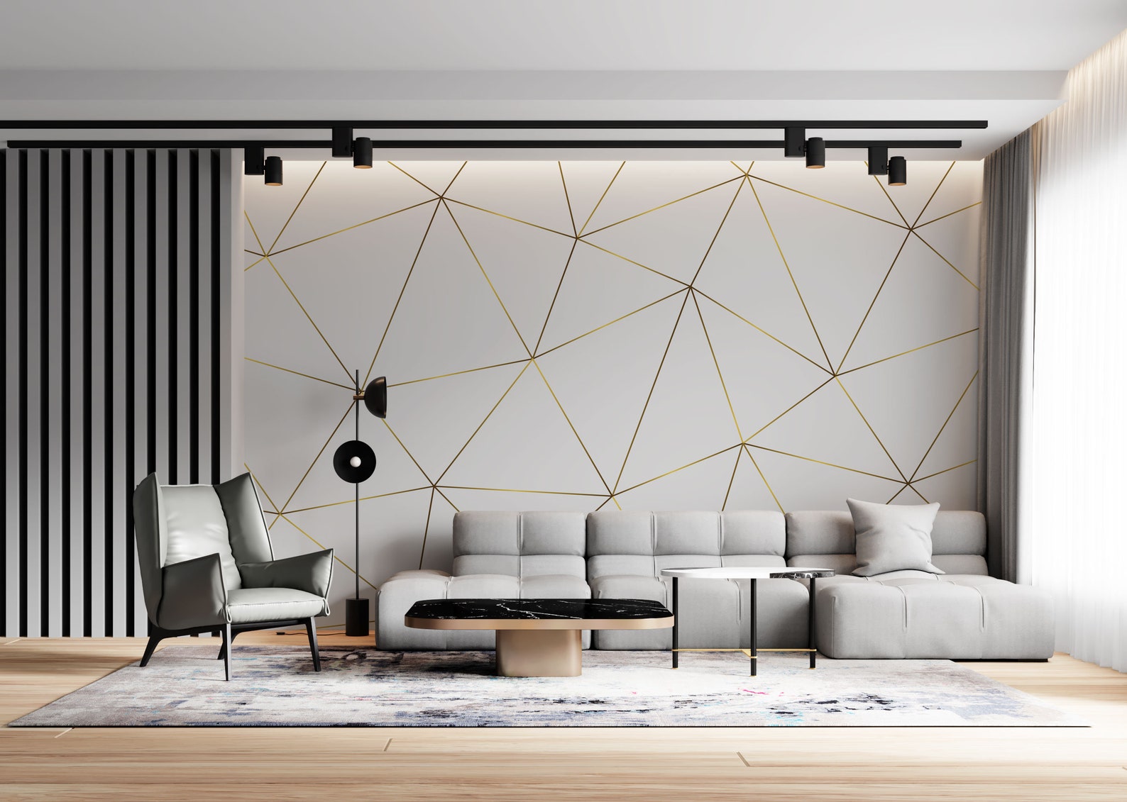 Gold Geometric Wallpaper Gold Strip Mural Peel and Stick - Etsy